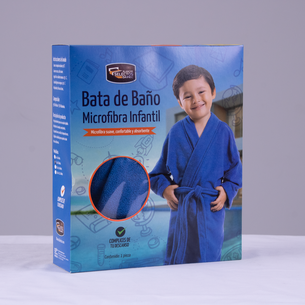 Bata de baño Microfibra Infantil Azul rey – Blancos Damec